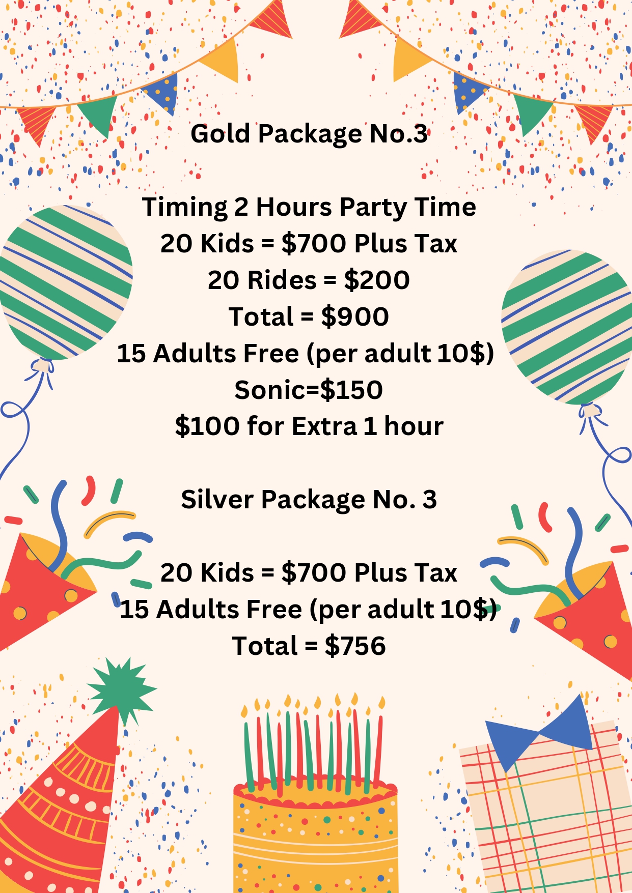 PARTY PACKAGES – Pre -school