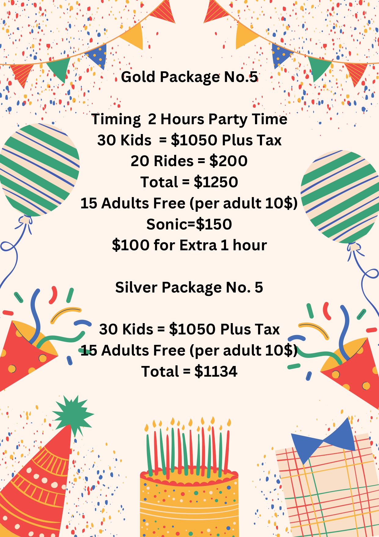 PARTY PACKAGES – Pre -school